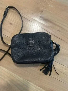 Tory Burch | Bags | Tory Burch Black Pebbled Leather Tassel Crossbody ...